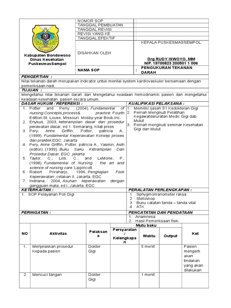 SOP Pengukuran Tekanan Darah | PDF