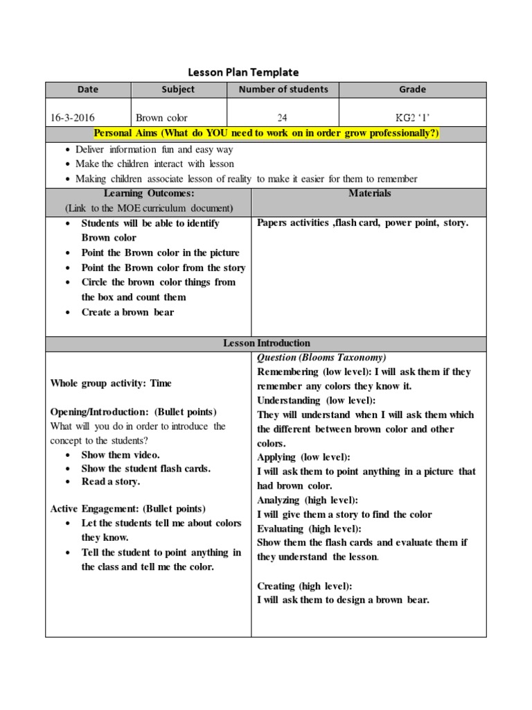 Lesson Plan Template: Question (Blooms Taxonomy) | PDF | Lesson Plan ...