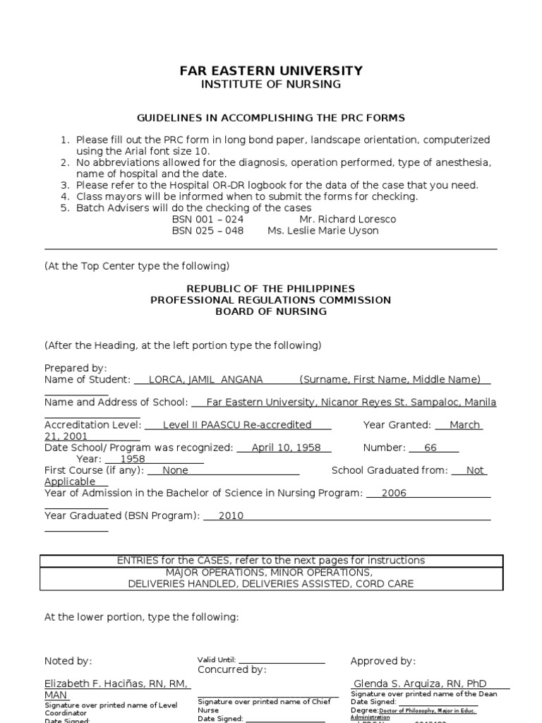 PRC Form Guidelines for Nursing Students | PDF | Cataract | Nursing
