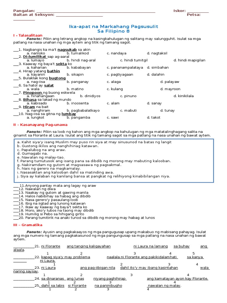 4th Quarter Fil 8 | PDF