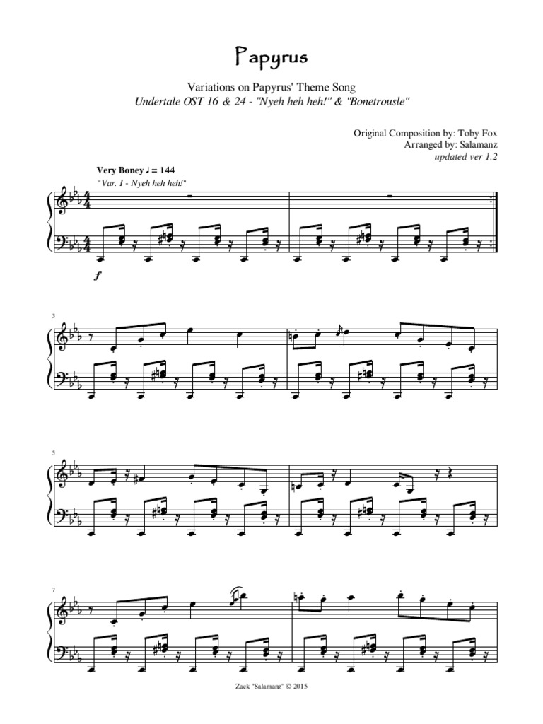 Undertale OST - Papyrus Theme (Arr. Salamanz) | PDF | Leisure | Sports
