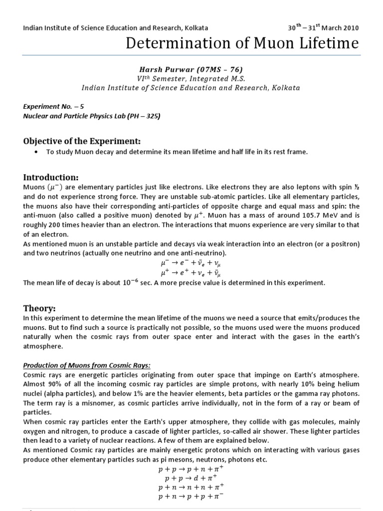 Determination of Muon Lifetime in Its Rest Frame | PDF | Cosmic Ray ...