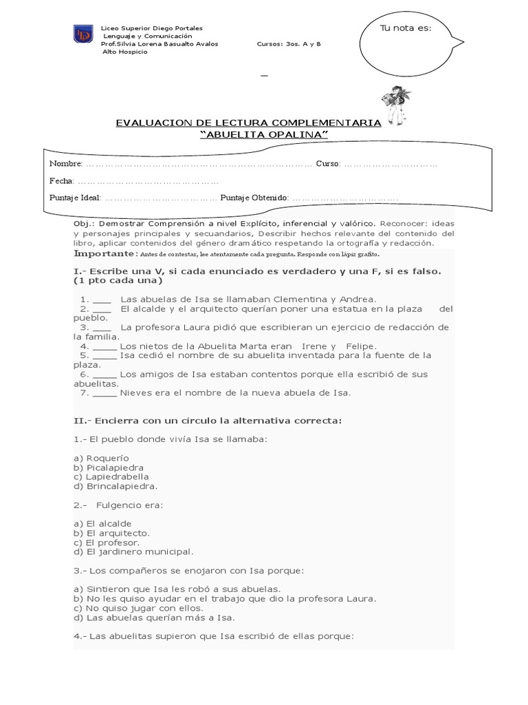 Prueba Abuelita Opalina 2011 | PDF | Ocio