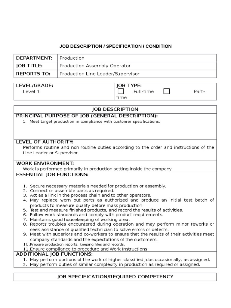 Production Assembly Operators | PDF | Specification (Technical Standard ...