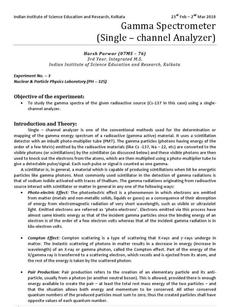 Cs-137 Gamma Spectrum Analysis | PDF | Electron | Gamma Ray