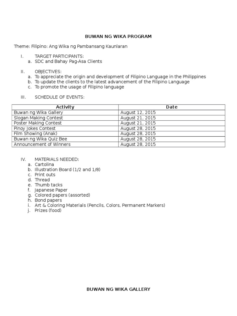 Buwan NG Wika Program | PDF | Philippines