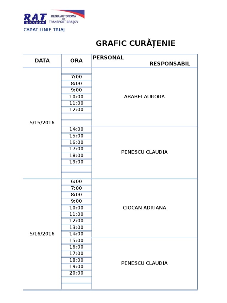 Grafic Curatenie | PDF
