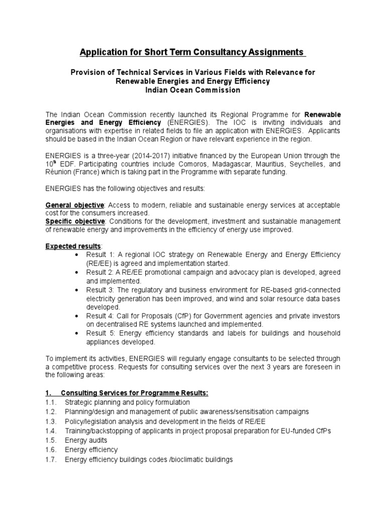Application for Short Term Consultancy Assignments with the Indian ...