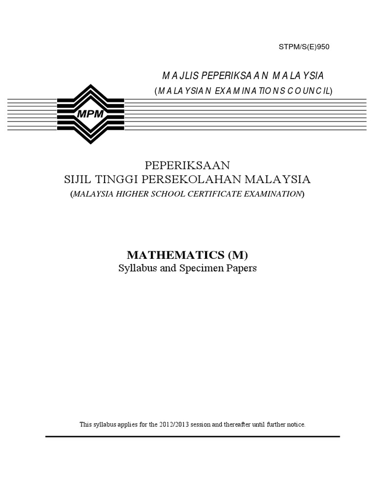 STPM 950 SP Math (M) (9.3.12) | PDF | Probability Distribution ...