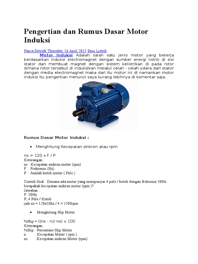 Pengertian Dan Rumus Dasar Motor Induksi | PDF
