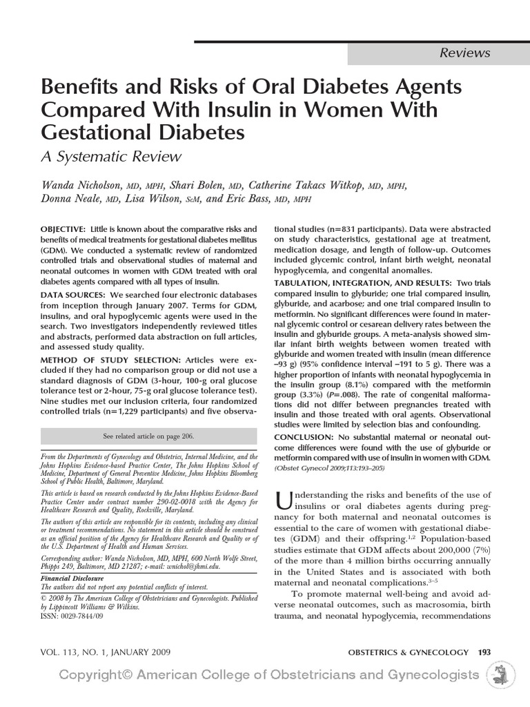 Benefit and Risk of OHA Compared To Insulin in Women With GDM | PDF ...