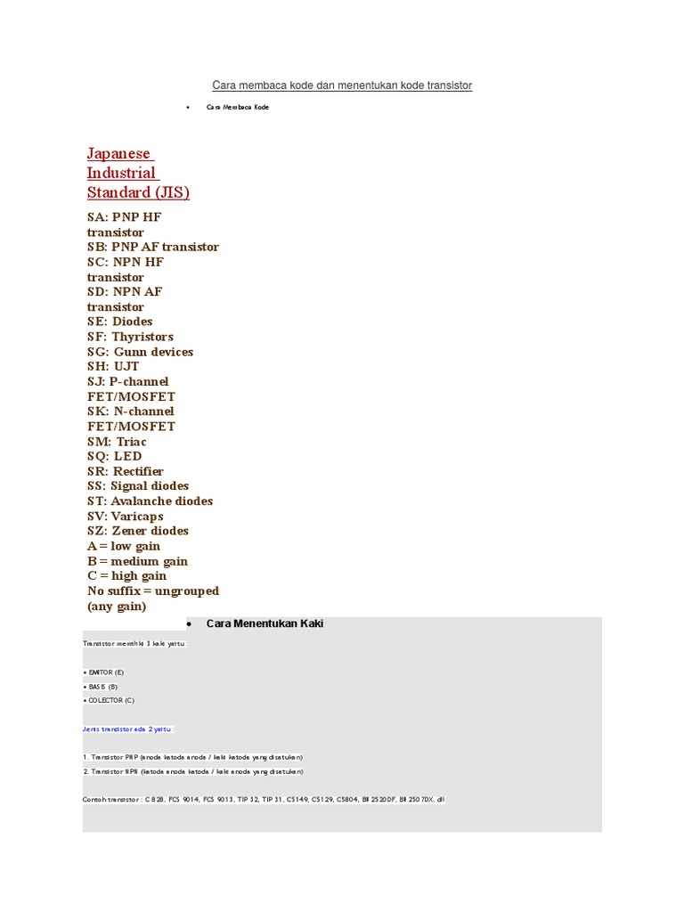 Cara Membaca Kode Dan Menentukan Kode Transistor | PDF