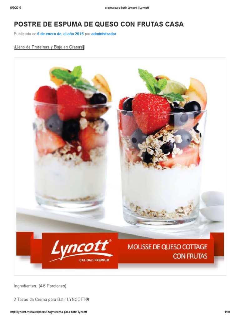Recetas con Crema Lyncott para Batir | PDF | Postres | Crema