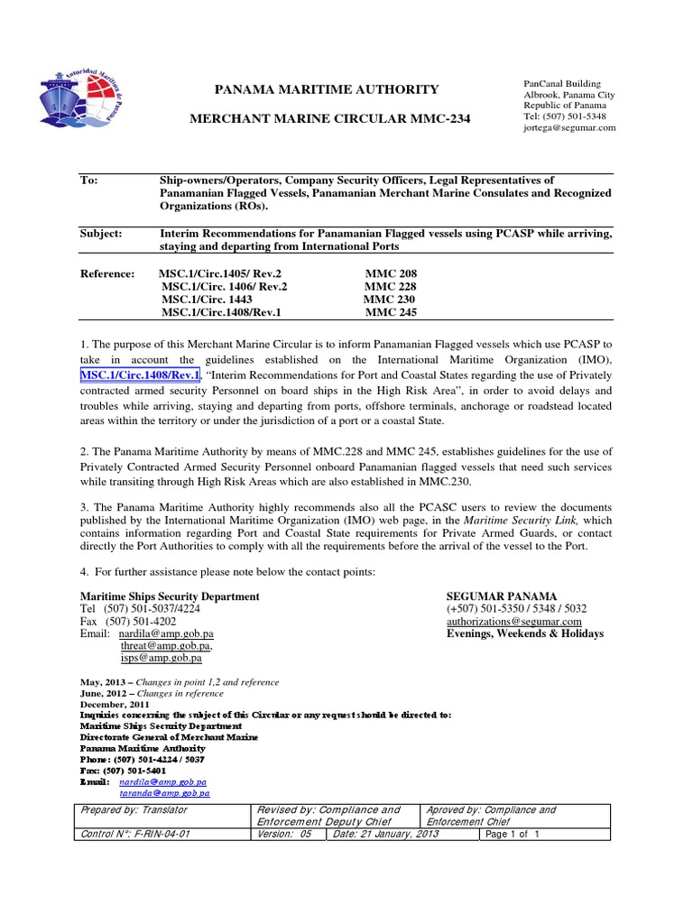Merchant Marine Circular Mmc-234: Panama Maritime Authority | Download ...