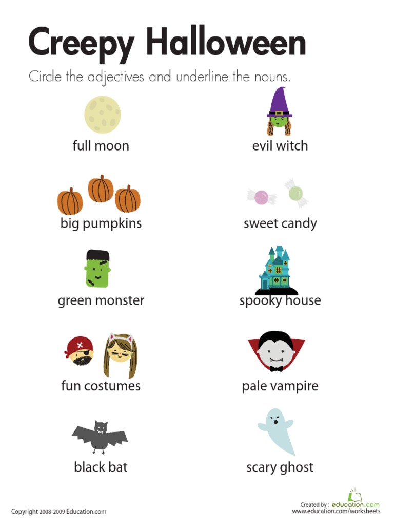 Creepy Adjectives Nouns Second | PDF