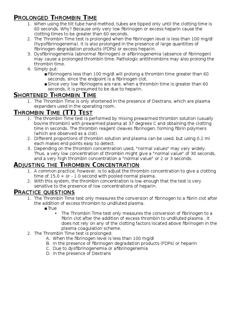TT Test Lab | PDF | Coagulation | Blood Proteins