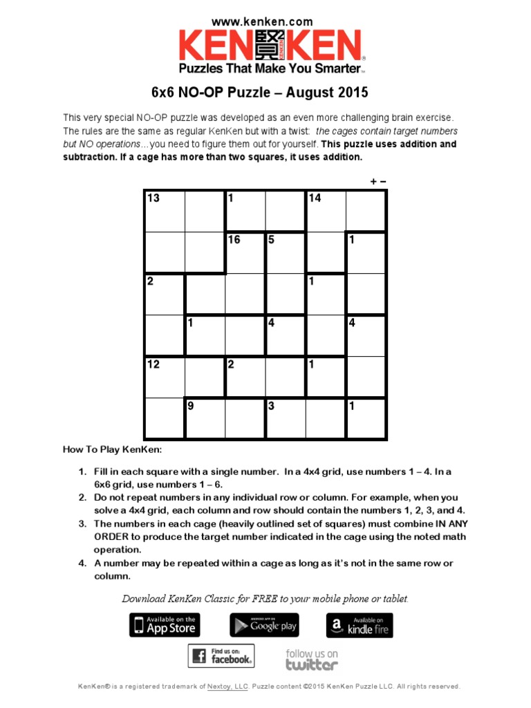Kenken Puzzles | PDF