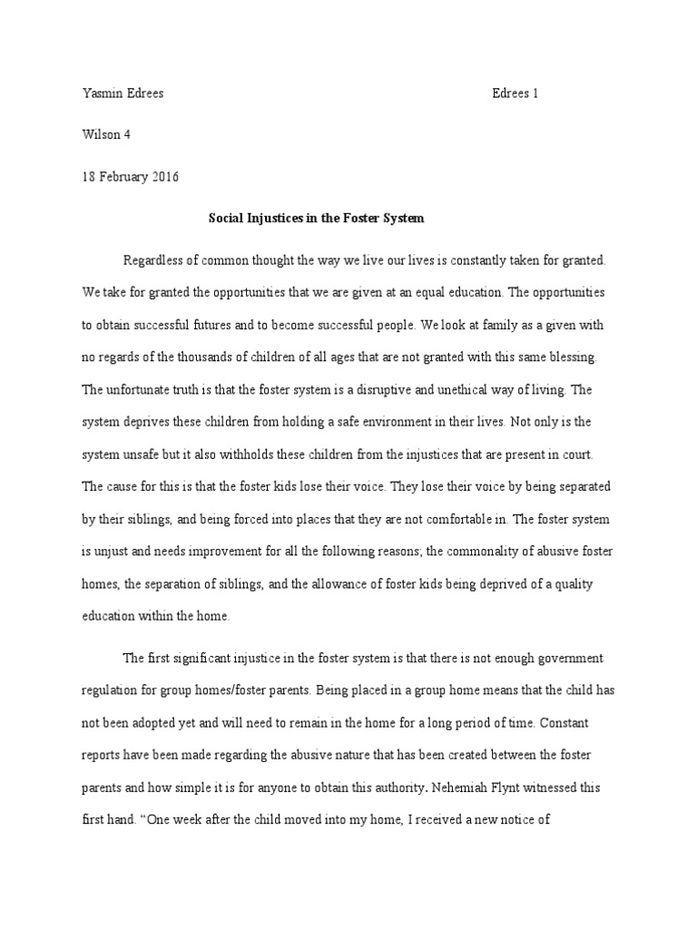 Argumentative Essay | PDF | Foster Care | Sibling