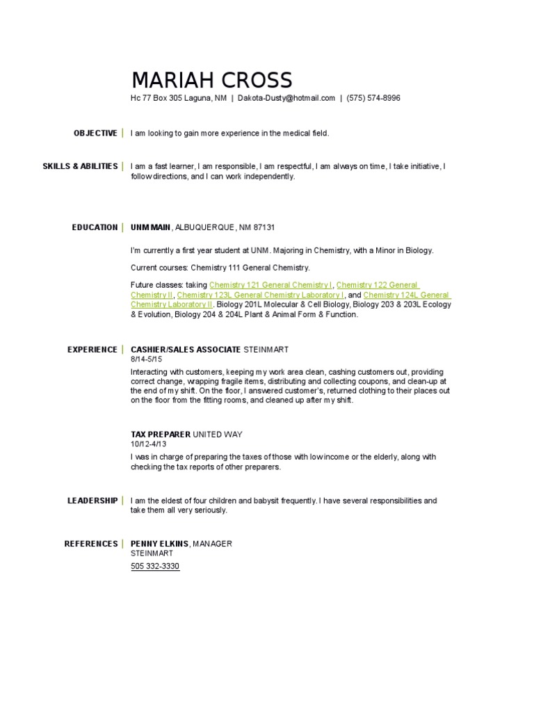 Mariah Cross: Aspiring Medical Professional | PDF | Self-Improvement ...