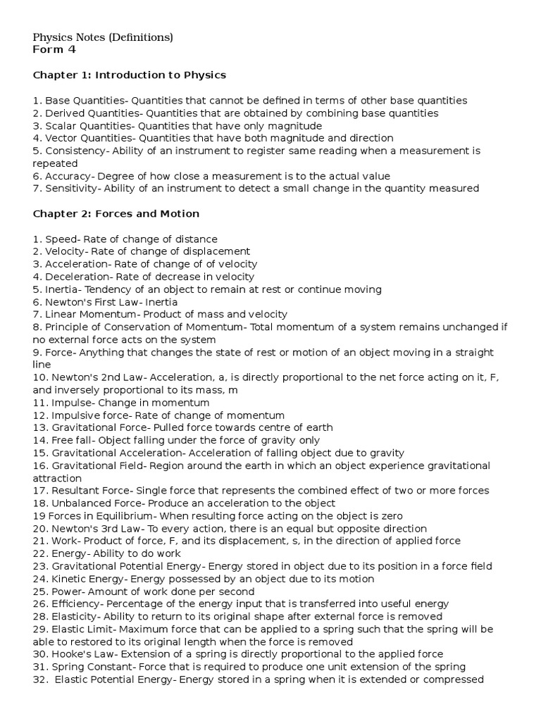 An Introduction to Key Physics Concepts and Definitions Related to ...