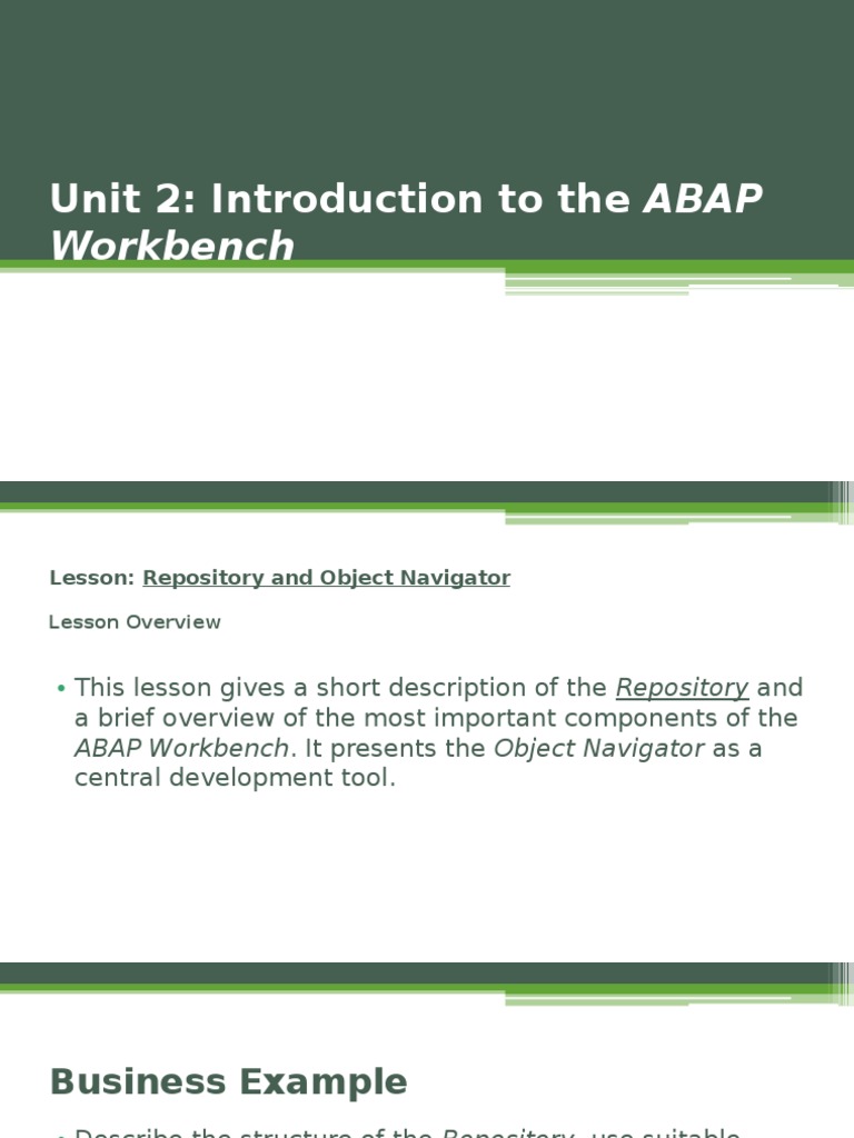 Unit 2 Object Navigator Repository And Abap Programs Object