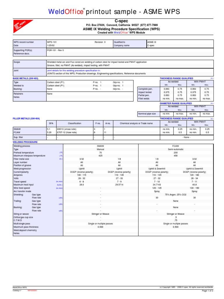 Office: Printout Sample - ASME WPS | PDF