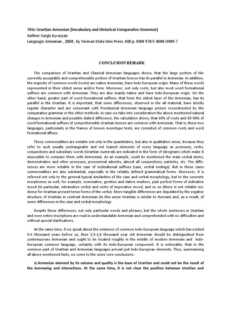 Urartian and Armenian Language Links | PDF | Verb | Linguistic Morphology