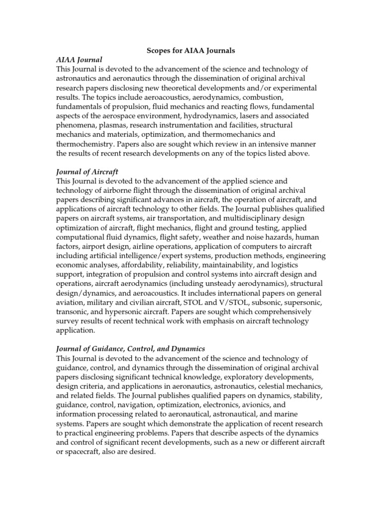 AIAA Journals Scopes | PDF | Aerodynamics | Aircraft