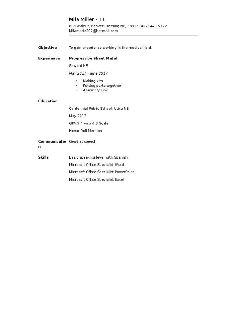 Mila Miller Resume | PDF