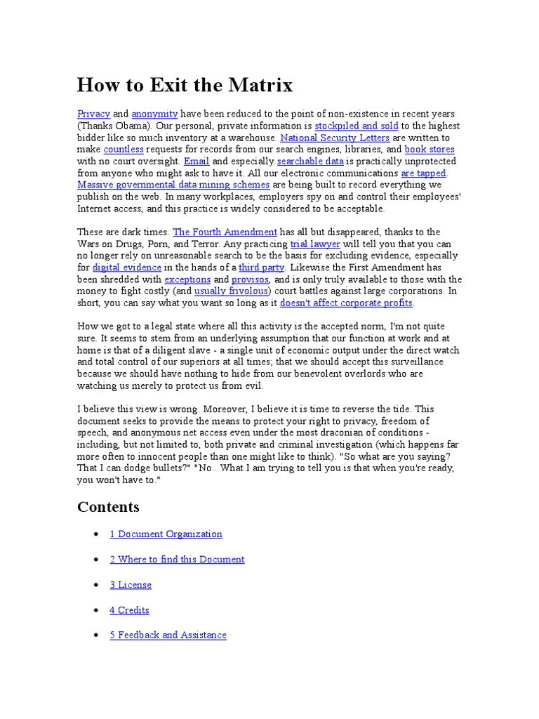 How To Exit The Matrix | PDF | Anonymity | Surveillance