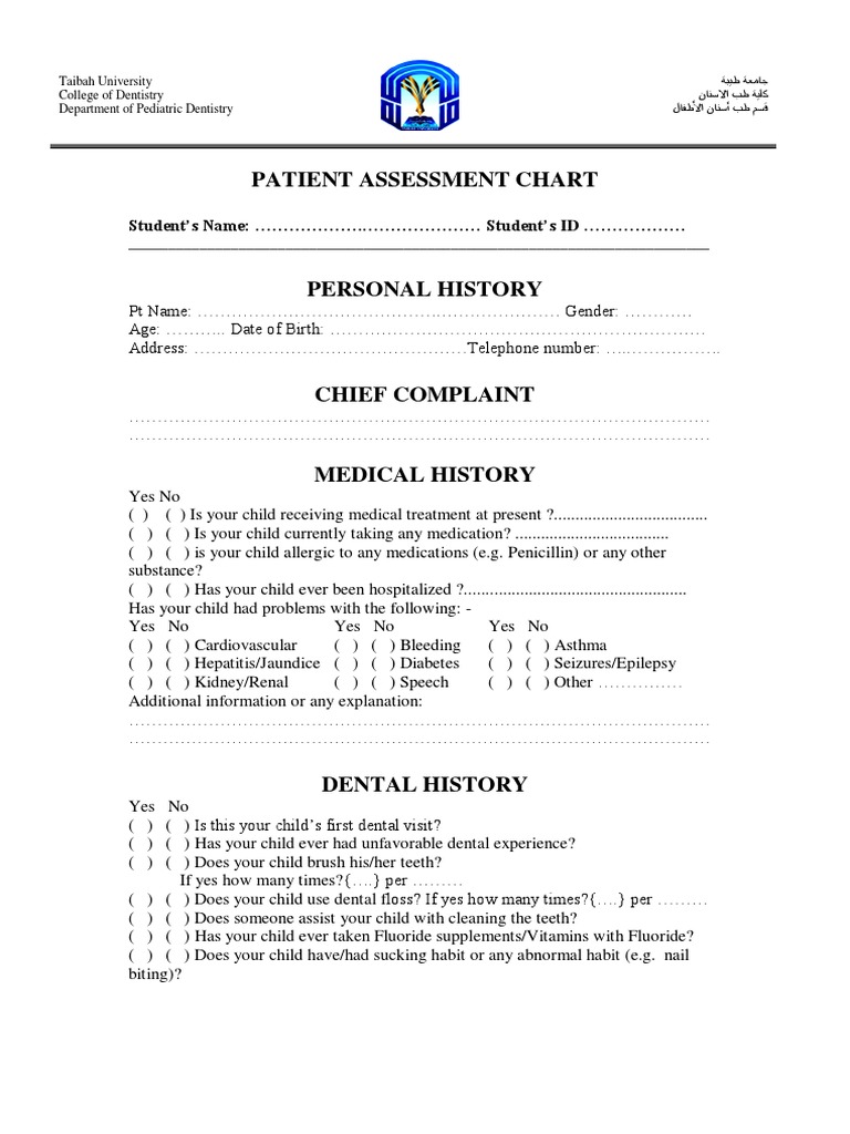 Patient Assessment Chart: Student's Name: . Student's ID | PDF ...