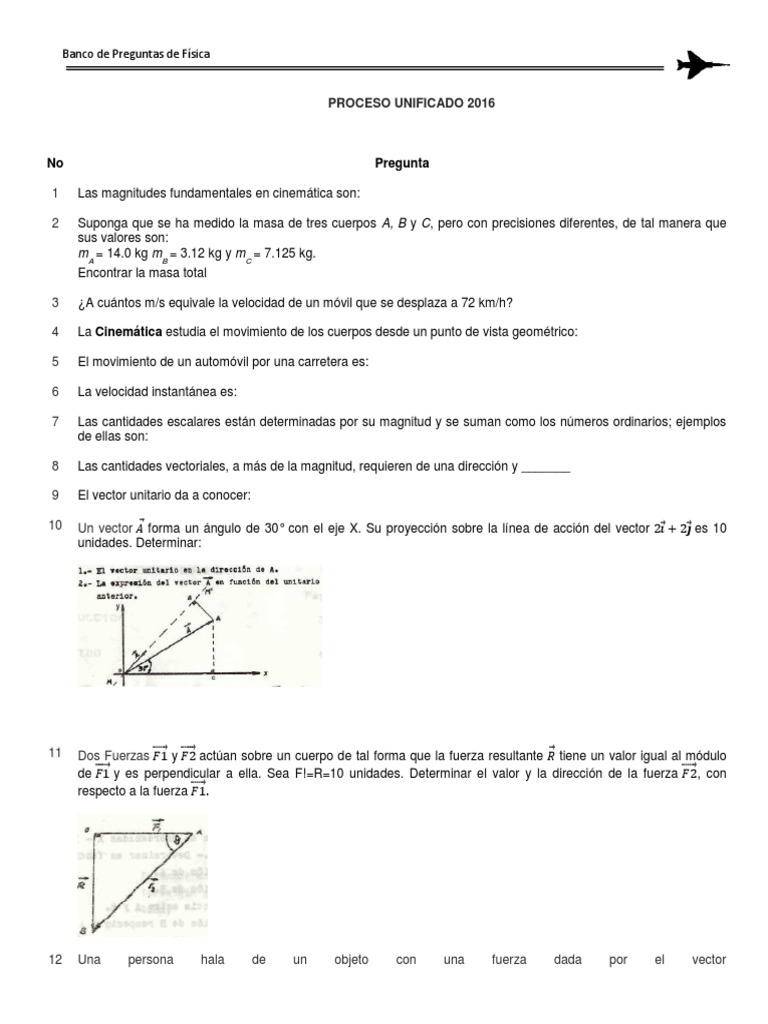 Banco de Preguntas Fisica Unificado PDF | PDF | Vector Euclidiano | Velocidad