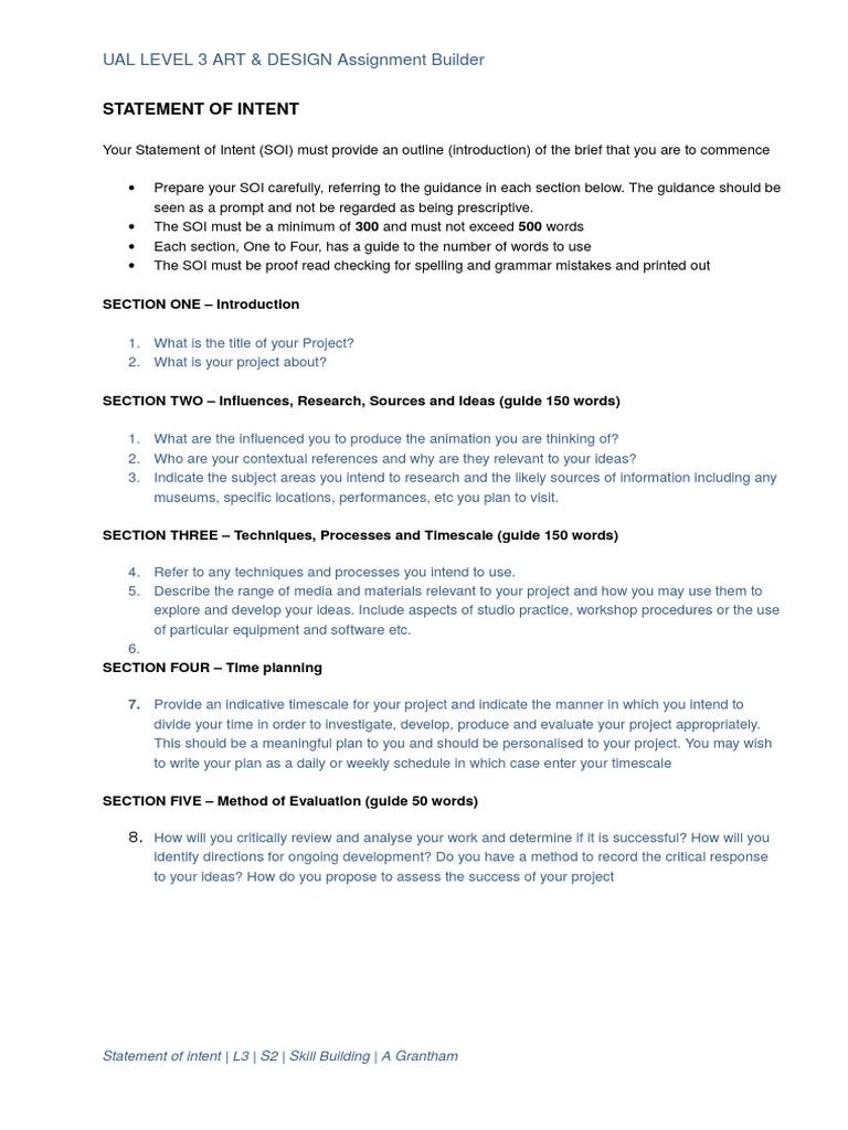 L3 Art & Design Statement of Intent Guide | PDF