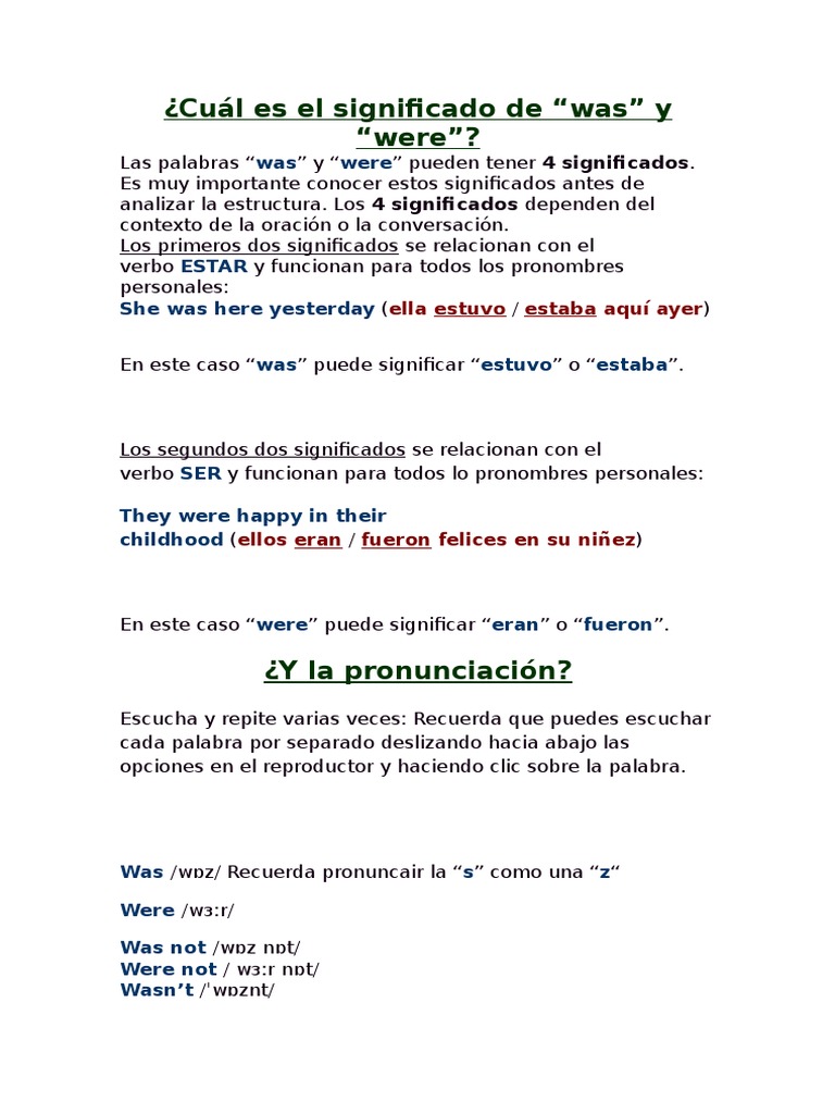 Cuál Es El Significado WAS Y WERE