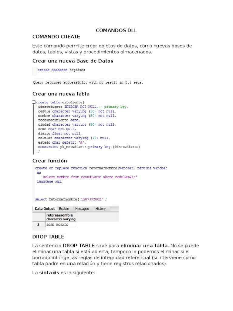 Comandos DML y DDL | PDF | SQL | Datos