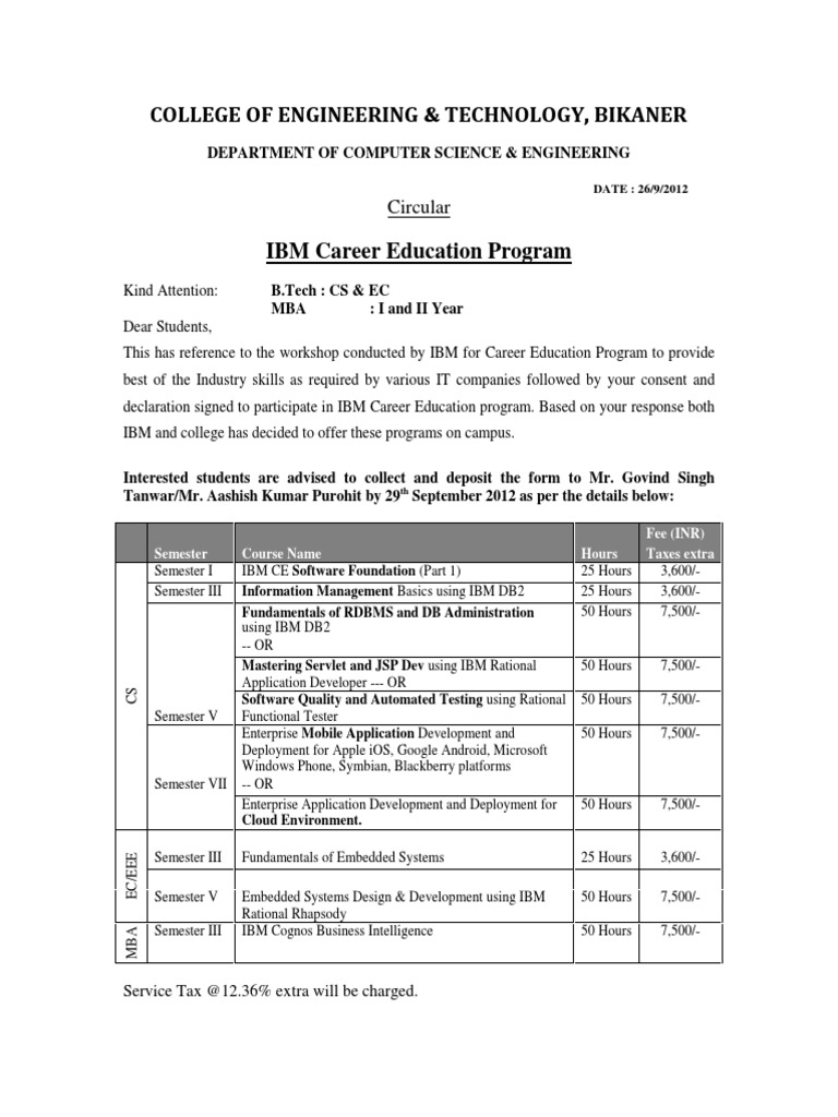 College of Engineering & Technology, Bikaner: IBM Career Education Program | PDF | Ibm ...