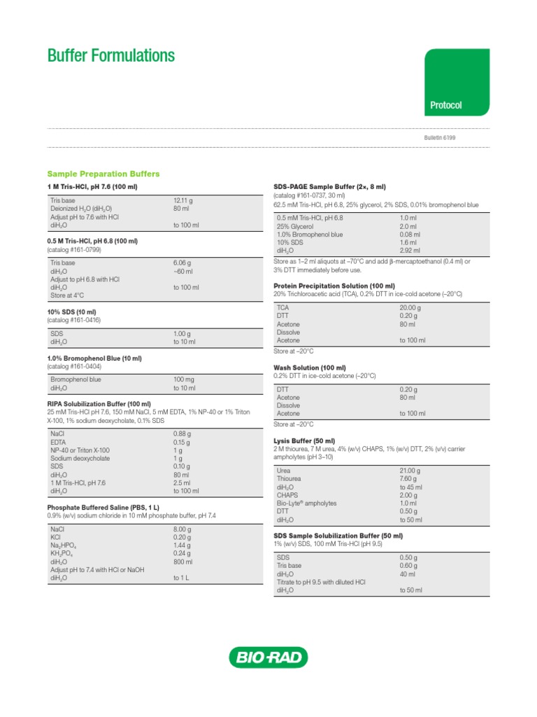 Buffers BioRad | PDF | Phosphate Buffered Saline | Polyacrylamide Gel ...
