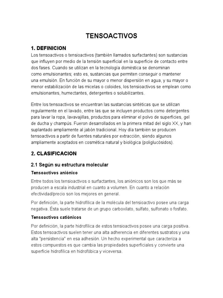 TENSOACTIVOS | PDF | Tensioactivo | Ciencias fisicas