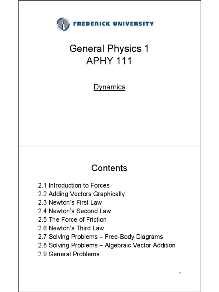 General Physics 1 APHY 111: Dynamics | PDF | Friction | Force