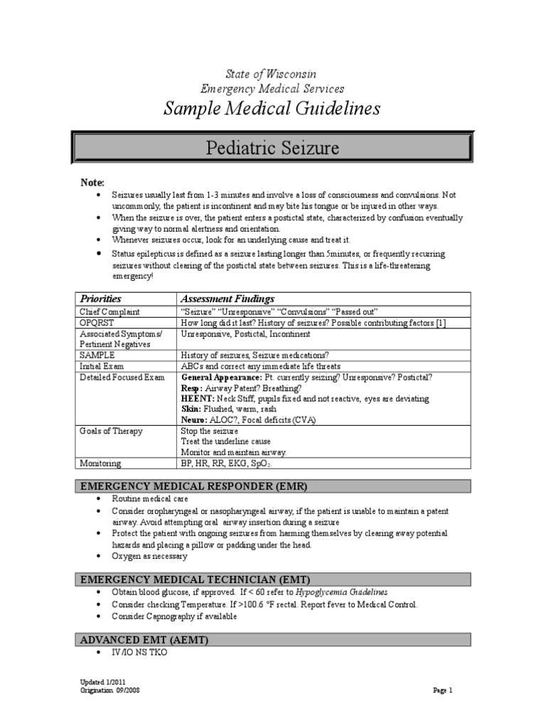 Sample Medical Guidelines: Pediatric Seizure | PDF | Medicine ...