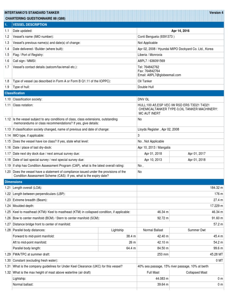 Vessel Description: Intertanko'S Standard Tanker Chartering ...