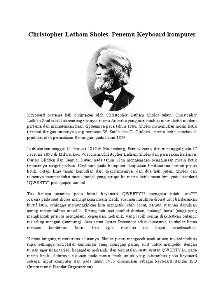 Christopher Latham Sholes - Penemu Keyboard Komputer | PDF
