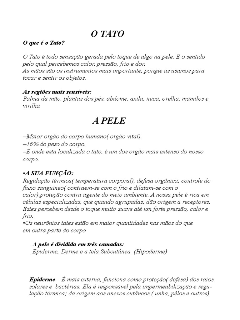 Função e Anatomia do Tato Humano | PDF | Pele | Anatomia animal