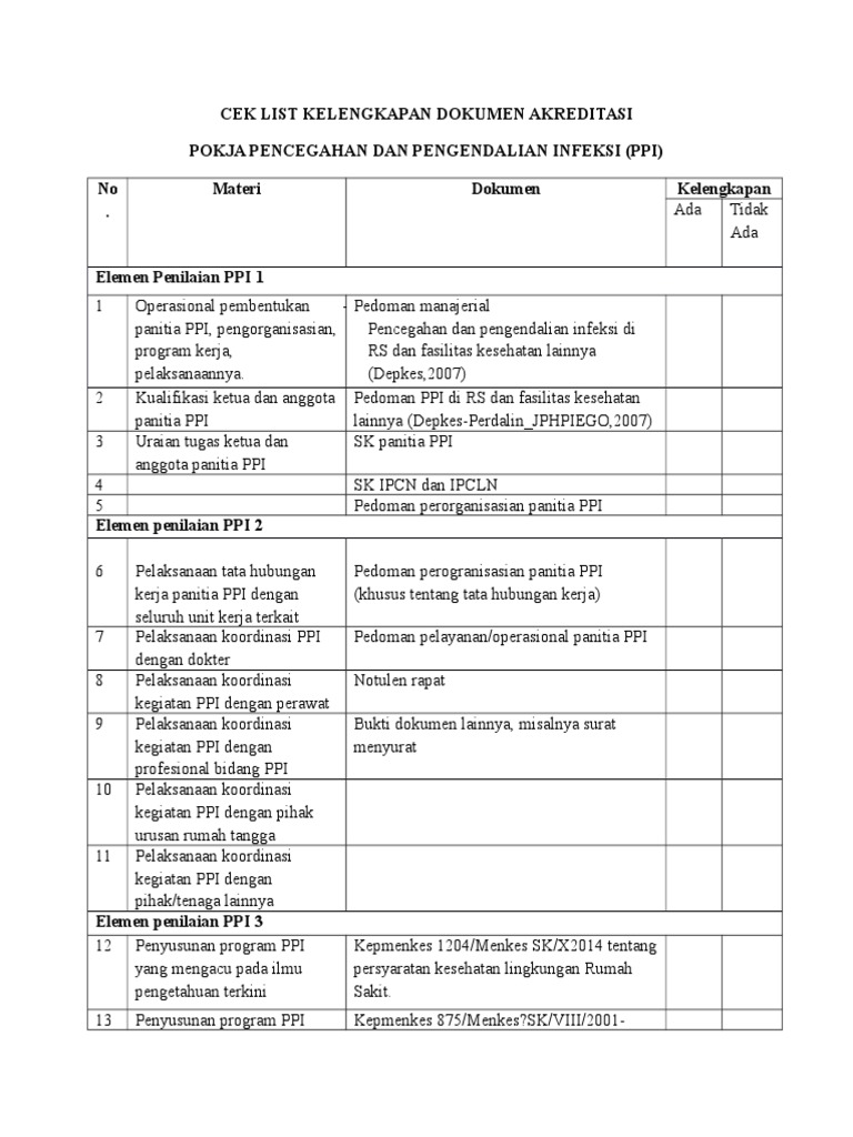 Cek List Kelengkapan Dokumen Akreditasi | PDF
