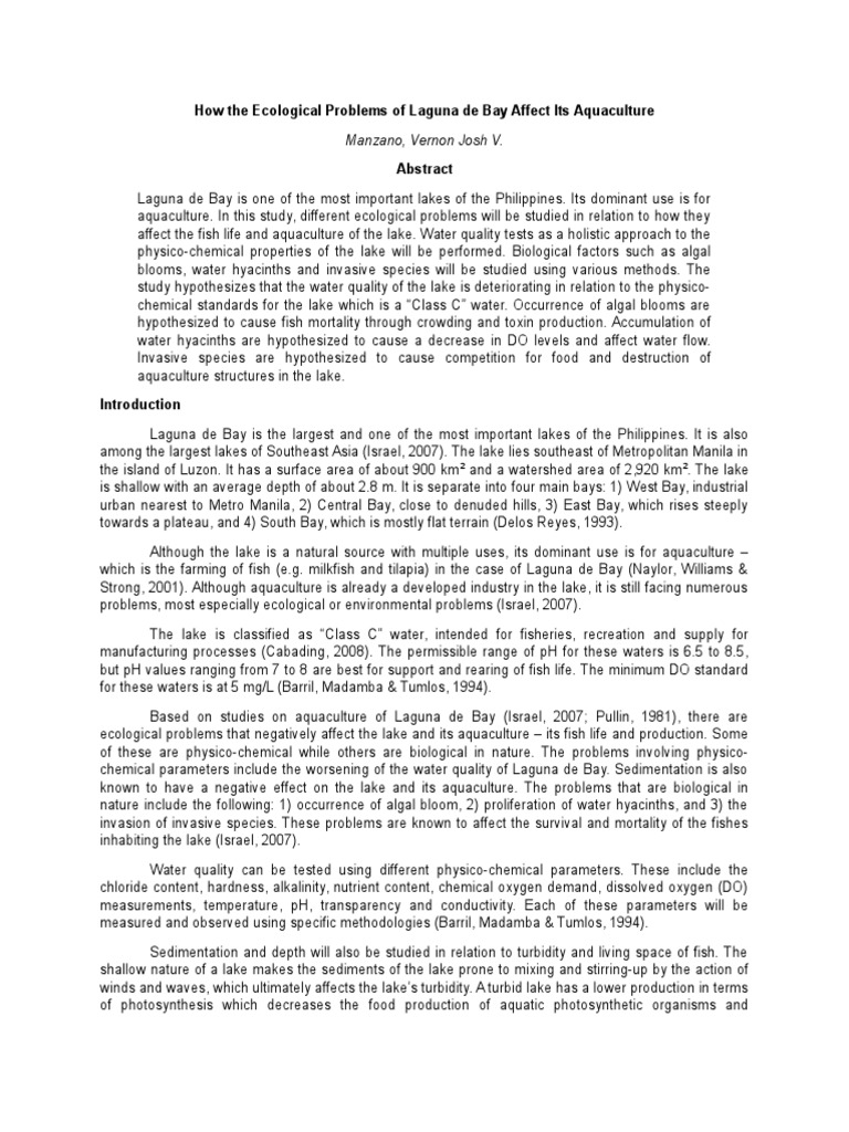 Proposal For Bio 164 (Limnology) | PDF | Alkalinity | Lake