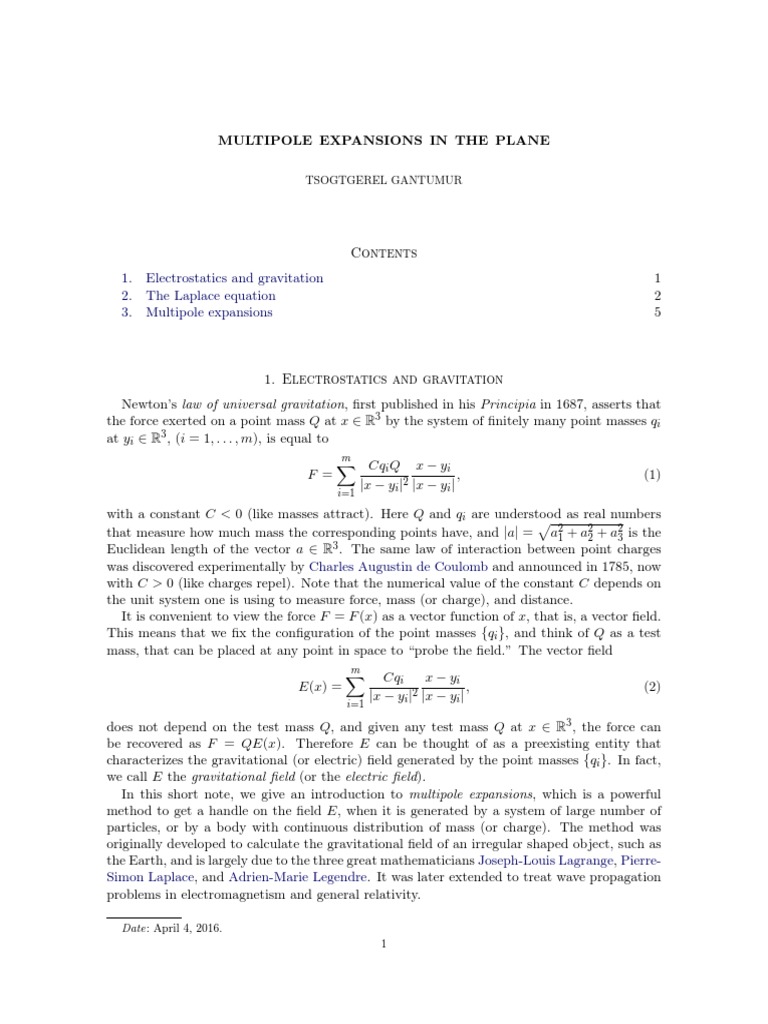Multipole Expansions In Two Dimensions Pdf Dipole Force