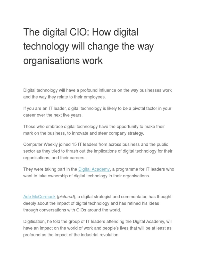 The Digital CIO: How Digital Technology Will Change The Way ...