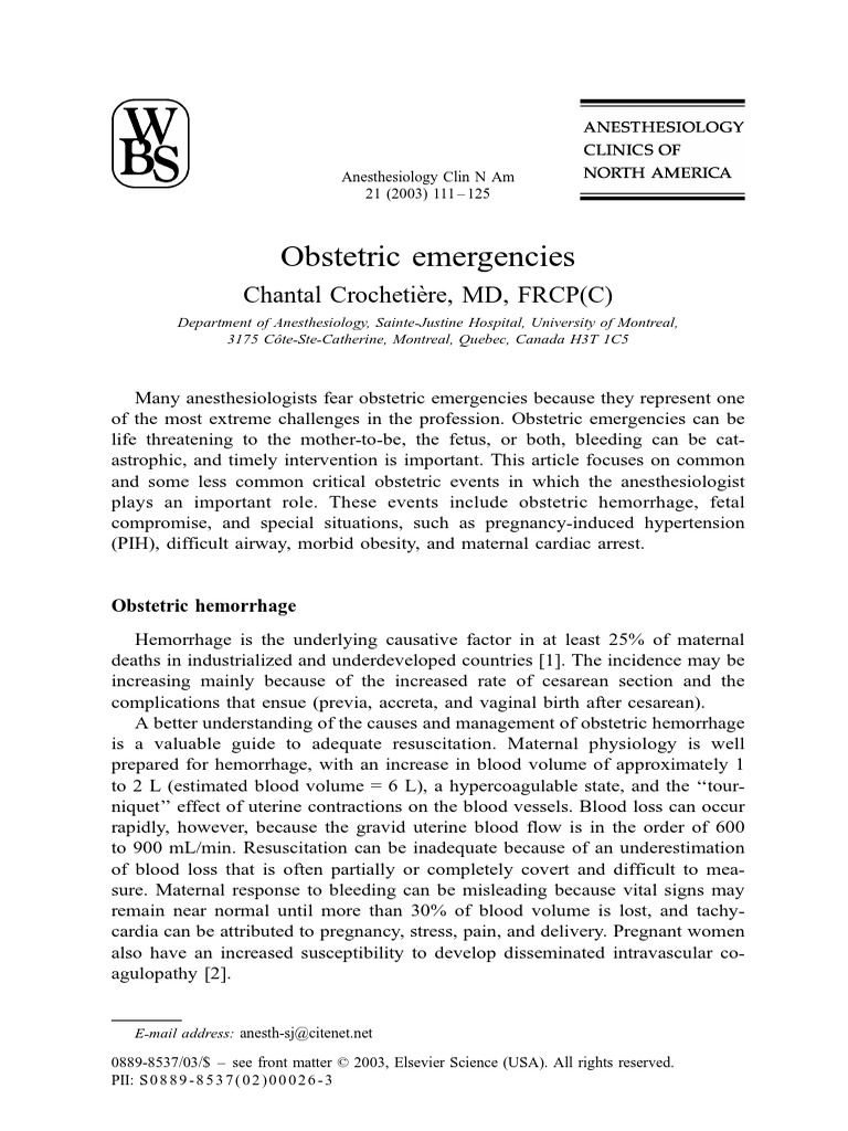 Managing Obstetric Emergencies | PDF | Childbirth | Anesthesia