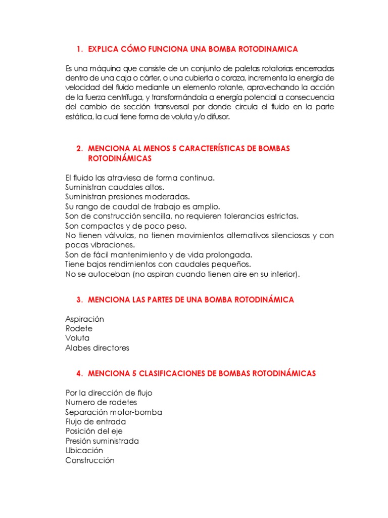 Funcionamiento y características de bombas rotodinámicas | PDF | Bomba ...