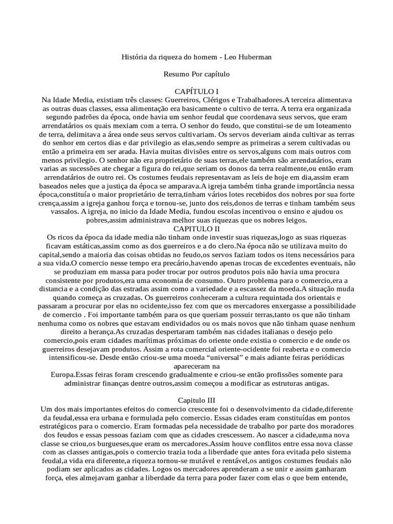 História Da Riqueza Do Homem - Leo Huberman (Resumo Por Capítulo) | PDF ...
